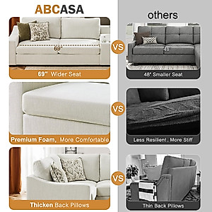 ABCASA 112" L Shaped Sectional Sofa with Detachable Sofa Cover, Movable Ottoman, Reversible Sectional Modular Couch for Living Room, Linen Fabric Corner Couch with 7 Seats, Ivory