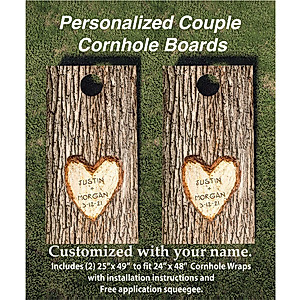 Couples Cornhole Board Wraps #419 - Personalized Couple Name Graphic Decals - Includes Application Squeegee - Set of (2) 25" x 49" Wraps with Gloss Laminate