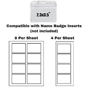 YOUOWO 12 Pack Horizontal ID Card Badge Holders 3.2 x 3.85 inches, Fits 2.3 x 3.5 Name Tag Insert Waterproof Punched Zipper Resealable Clear Plastic Labels Credit Cards