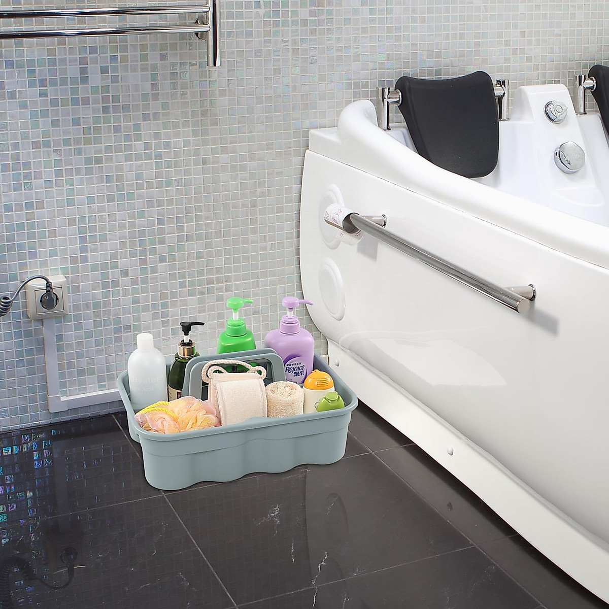 Melontray 6 Pack Plastic Cleaning Supply Caddy, Cleaning Caddy Organizer with Carry Handle, Gray