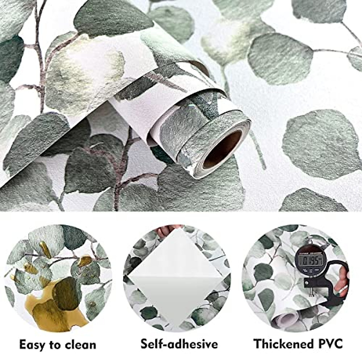 Nukofal Leaf Wallpaper Peel and Stick Wallpaper Floral Contact Paper 17.7 inch x 118.1 inch Eucalyptus Wallpaper Floral Wallpaper for Bathroom Floral Peel and Stick Vinyl Wallpaper Removable Wallpaper