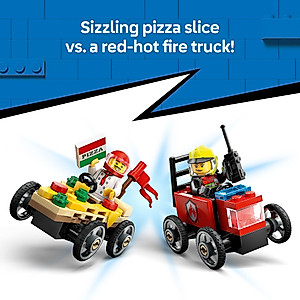 LEGO City Pizza vs. Fire Truck Race Car Pack Toy - Building Toy for Kids, Boys and Girls, Ages 5+ - Gift for Birthdays and Holidays - Includes Chef and Firefighter Minifigures - 60458