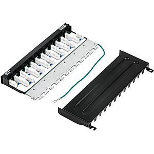 TRENDnet 12-Port Cat6A Shielded Patch Panel, 10G Ready, Cat5e,Cat6,Cat6A Compatible, Metal Housing, Color-Coded Labeling for T568A and T568B Wiring,Cable Management,Wall Mountable, Black,TC-P12C6AS