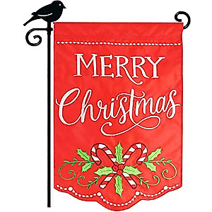 LAYOER Home Garden Flag 12 x 18 Inch Decorative Applique Embroidered Merry Christmas Candy Cane