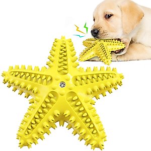 Woleigiao Dog Toys for Aggressive chewers Puppy chew Toys for Teething Squeaky Dog Toys Water Floating Chew Toy for Toothbrush Puppies and Small Dogs (Yellow)