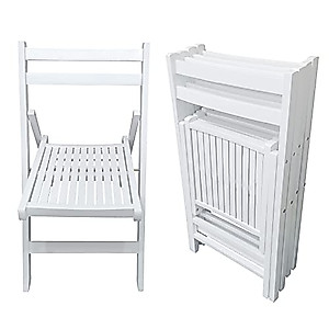 Set of 4 Folding Wood Chairs Slatted Wooden Slatted Seat for Indoor & Outdoor Dining Room Kitchen Balcony Wedding Occasion Events - White Wood
