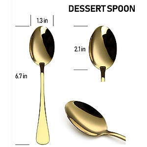 WYT Gold Teaspoons Set of 8, Stainless Steel Gold Silverware Dessert Spoon, Coffee Spoon, Mirrored Finish, Dishwasher Safe, 6.7-Inches