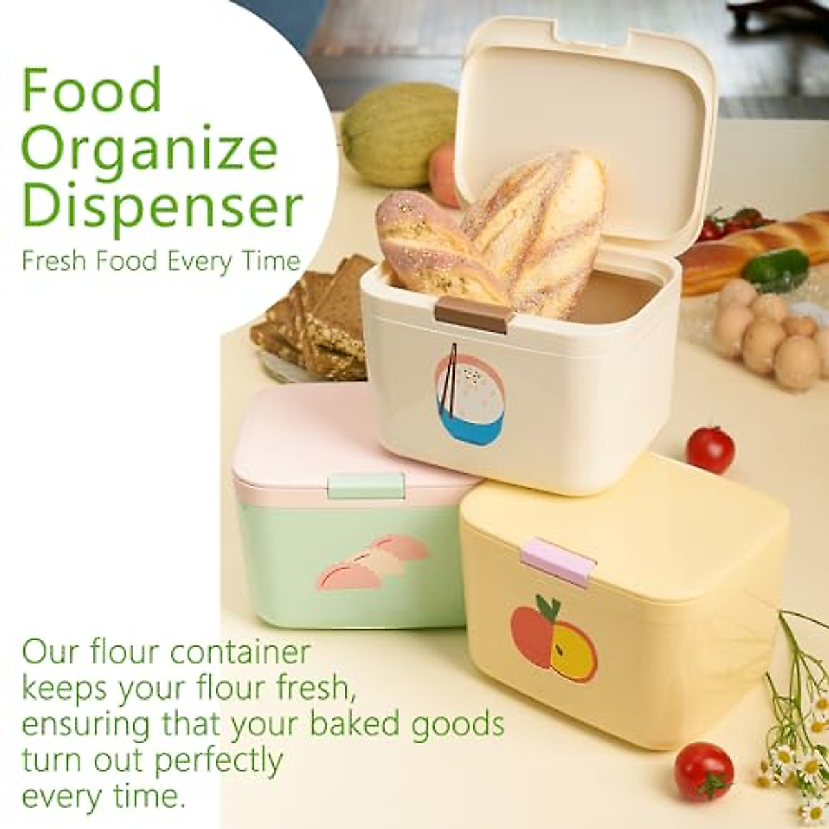 LivLab 5 Lbs Rice Dispenser Storage Container Bin with Measuring Cup Food Cereal Container Bins Household for Kitchen Pantry Organization (White-Palm)