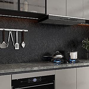 Black Hexagon Peel and Stick Backsplash, Self-Adhesive Aluminum Metal Surface Waterproof Stick on Wall Tile for Kitchen (6 Sheets)