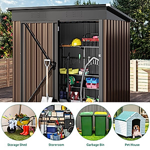 DWVO Outdoor Storage Shed 5x3FT, Heavy Duty Metal Tool Sheds Storage House with Single Lockable Door & Air Vent for Garden, Patio, Lawn to Store Bikes, Trash Bins, Tools, Lawnmowers,Brown