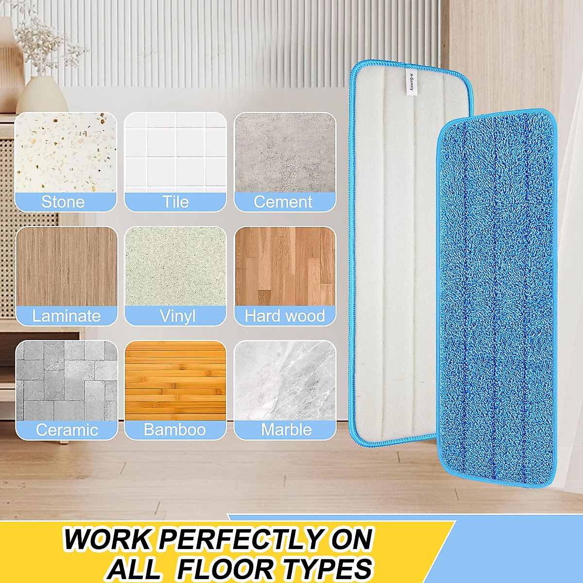 Microfiber Spray Mop Replacement Heads for Wet/Dry Mops Compatible with Bona Floor Care System (5 Pack)