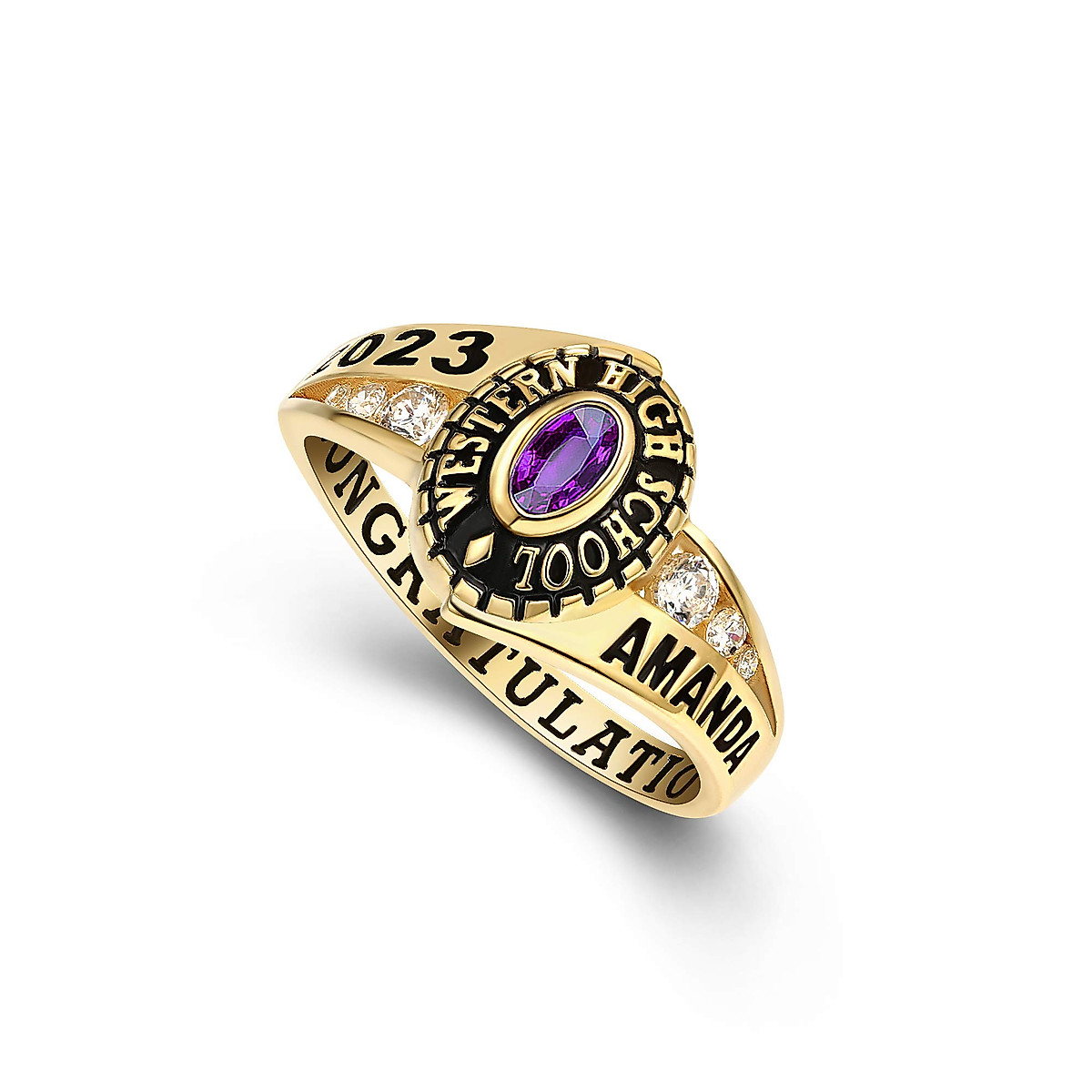 Customized Sterling Silver or 10kt Gold Women’s High School and College Class Ring - Pageantry Collection – MEMENTOS JEWELRY (Sterling Silver Gold Plated)