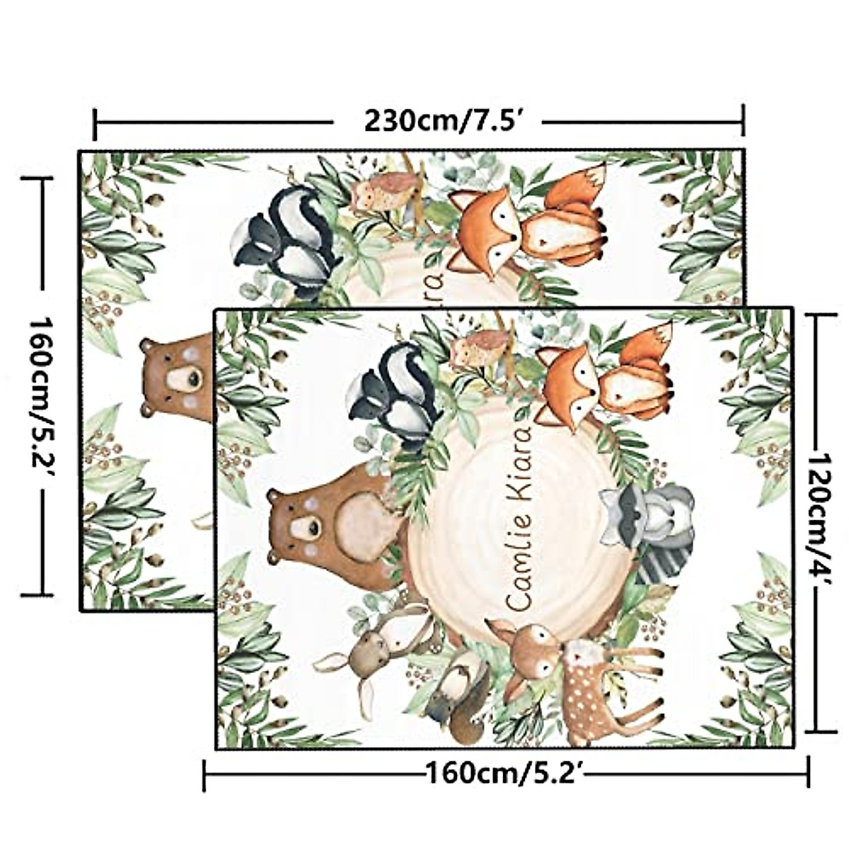 Woodland Animals Personalized Polyester Fiber Non-Slip Home Decor Carpets,Custom Area Rug Carpet Floor Mat for Bedroom Living Room Home Playroom Size 4'x5.2'