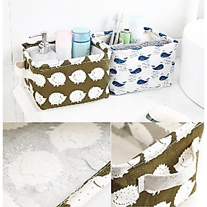 Lannu Pack 4 Home Decor Fabric Storage Bins Basket Cloth Cotton Linen Blend Collapsible Box Organizers Baskets Liner Shelves, 7.8×6.3×5.1 inch