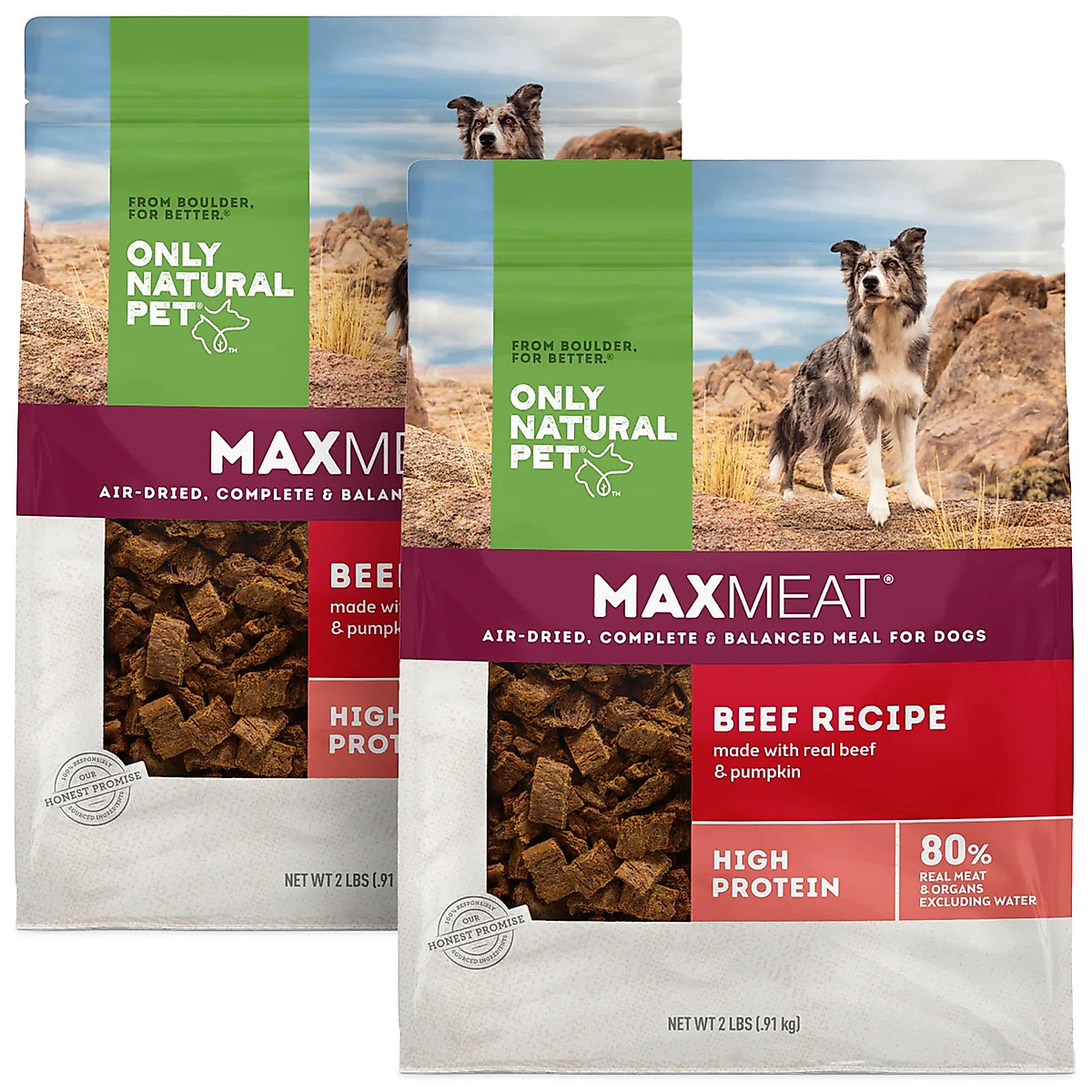 Only Natural Pet MaxMeat Holistic Air Dried Dry Dog Food - All Natural, High Protein, Grain Free and Limited Ingredient - Made with Real Meat - Beef with Pumpkin & Parsley 2 lb (Pack of 2)