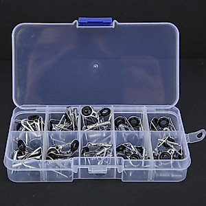 Enrilior Fishing Top Guide Sizing Gauge Fuji Rod Tips Guide Rod Guides,54 pcs Stainless Steel Tip Rings with Storage Box Fish Tackle Accessories Kit