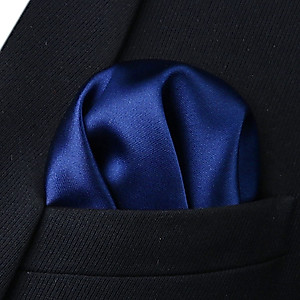 Mens Solid Navy Blue Tie Classic 3.4" width Necktie and Pocket Square Set with Gift Box by HISDERN,Navy Blue,One Size