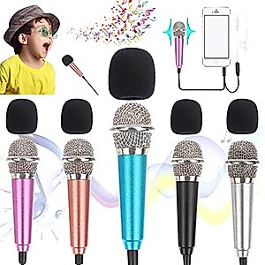 5Pcs Mini Microphone Mini Karaoke Microphone for Voice Recording, Portable Microphone Chatting and Singing Compatible with Smartphone iPhone, iPad, Laptop