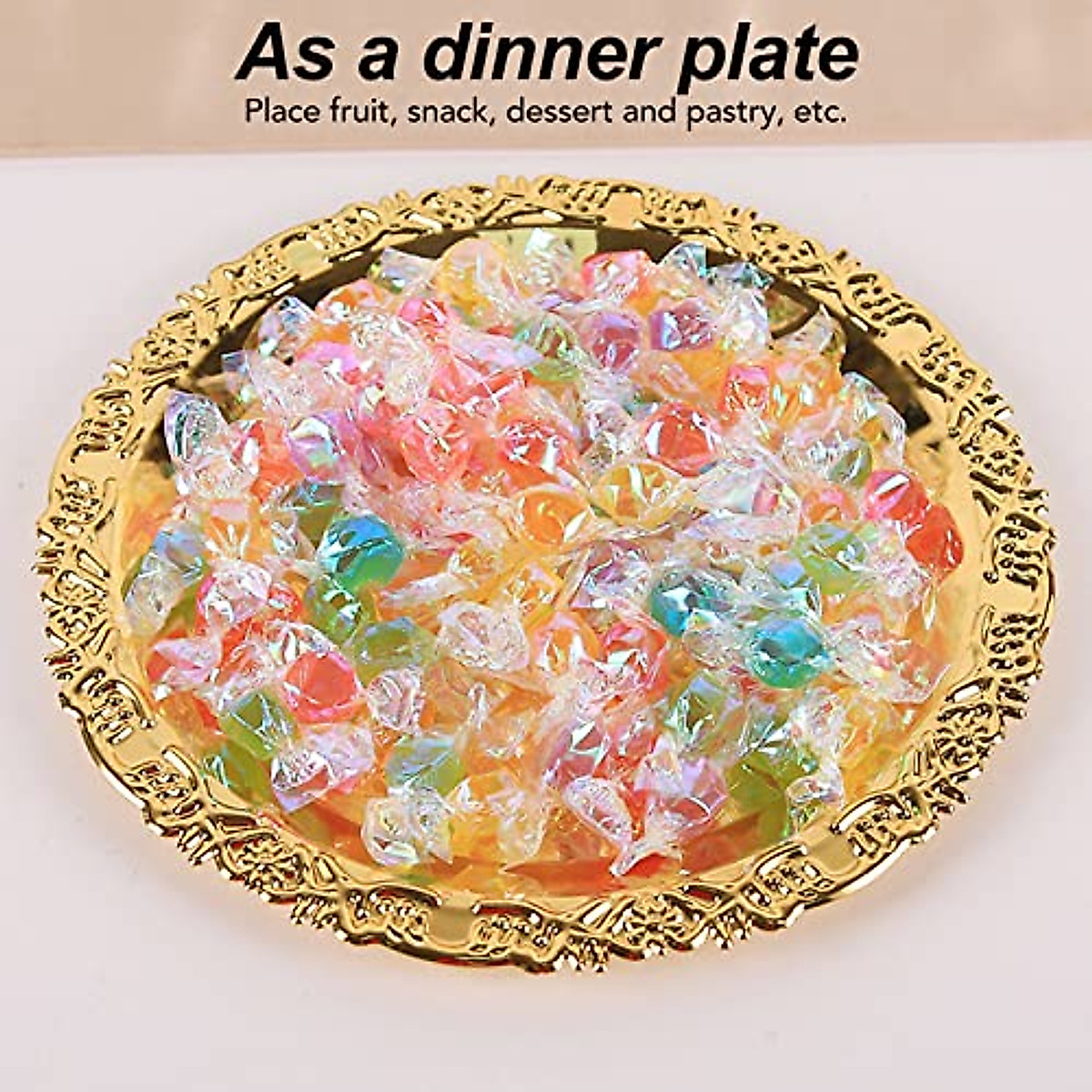 Round Fruit Tray, Gold Plated Stainless Steel Multifunctional Good Decoration Decorative Dessert Plate for Ceremony