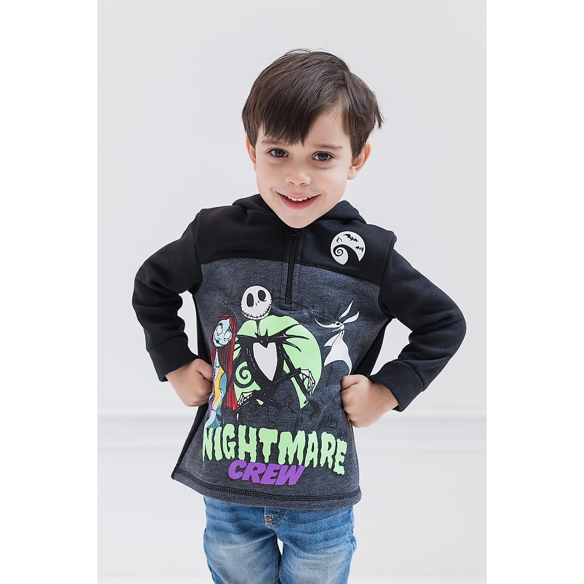 Disney Nightmare Before Christmas Sally Jack Skellington Big Boys Fleece Hoodie Black/Gray 14-16