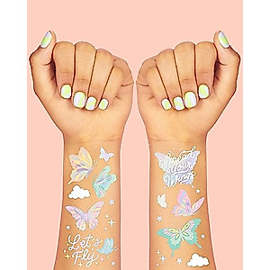 xo, Fetti Pastel Butterfly Temporary Tattoos - 70 Foil Styles | Rainbow Fairy Birthday Party Decorations, Monarchs, Heart Favors, Flowers, Garden Arts and Crafts, Baby Shower Decor
