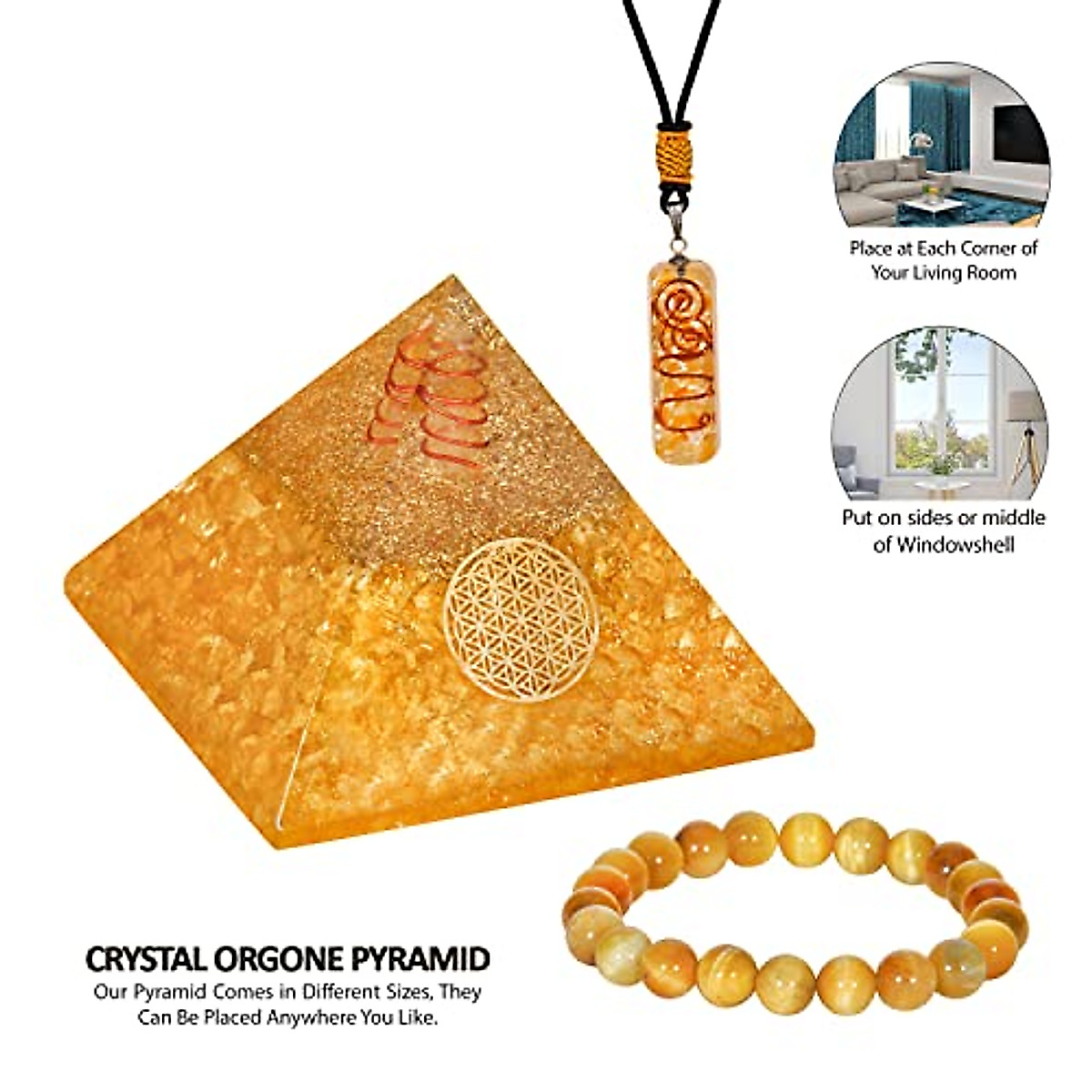 Orgone Pyramid - Citrine Pyramid - Crystal Decor - Stones and Crystals - Meditation Accessories - Wealth Pyramid - Witchcraft Supplies - Positive Crystals - Chakra Pyramid