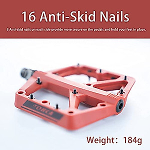 Lohca Mountain Bike Pedals Flat MTB Bike Pedals Nylon Non-Slip Bearing 9/16" Bicycle Road Bike Pedals Lightweight Wide Platform for BMX Staionary, Red