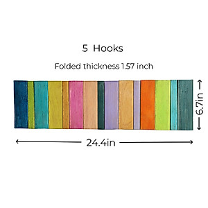 GOGREEBELL Natural Wood Wall Mounted Piano Coat Rack| Coat Rack Wall Mount| Flip Down Wall Hook Rack 5 Hooks| Heavy Duty Towel Rack with 5 Hooks to Hang Hat,Bag, Backpack(Multi Color Graffiti Dyeing)