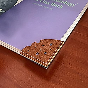 Leather Cheese Bookmarks,Mcredy 3 PCS Corner Page Book Marks,Leather Page Clips Corner Book Markers Gifts for Students Teachers,Reading Lover,Brown