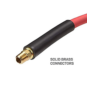 DP Dynamic Power Rubber Air Hose 3/8" x 50' 300 PSI Red/Black Assembly with 1/4" Male Pipe Thread Fittings & Bend Restictors (red)…