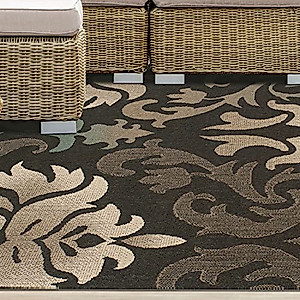 Superior Indoor Outdoor Area Rug, Perfect for Patio, Backyard, Playroom, Kitchen, Bedroom, Dining Room and Entryway, High-Traffic, Pet and Kid Friendly, Damask, Lowell Collection, 4' x 6', Brown Beige