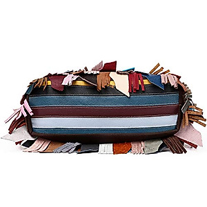 Segater® Women’s Random Multicolor Boston Bag Genuine Leather Colorful Patchwork Large Tote Handbag Hobo Purse Crossbody Big Bag