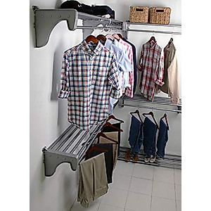 EZ Shelf - Walk in Closet System - 5 Pack - Expandable Closet Shelf with Hanging Rod (Each 40.5–73”) - with 4 End Brackets - Silver - Strong - Easy to Install – Alternative to Wire Closet Shelving