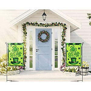 Tatuo Happy St. Patrick's Day Garden Flag Double Sided Holiday Yard Flag Shamrocks Green Hat Decorative Garden Flag Burlap Yard Winter Flag for Garden and Home Decorations (12.5 x 18 Inch)