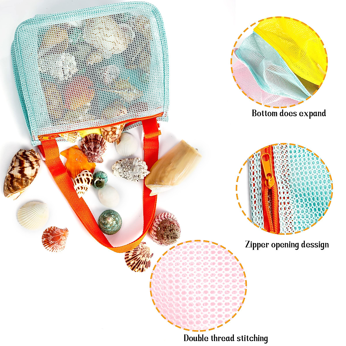DAIKOYE Beach Toy Mesh Beach Bags - Kids Shell Collecting Bags Sand Toy Totes with Adjustable Carrying Straps–Perfect Fun for Kids Hunting Shells in The Sand (3 Pack)