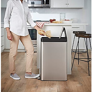 KOHLER 23826-ST 13 Gallon Elongated Hands-Free Step Can, Trash Can with Soft-Close and Foot Pedal, Quiet Close Lid, Stainless Steel