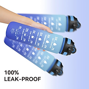 CHEERSONIC 32 oz Water Bottle with Times to Drink and Straw, Motivational Drinking Bottles with Carrying Strap BPA & Toxic Free Leak proof Bottle, Perfect for Fitness, Gym and Outdoors (Gradual Blue)