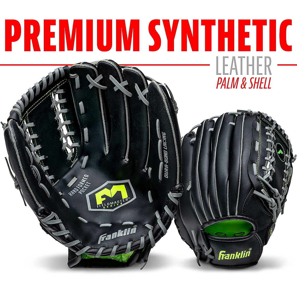 Franklin Sports unisex adult 12" - Trapeze Web Baseball and Softball Fieldmaster Midnight Youth Baseball Gloves I, Black, 12.0 US