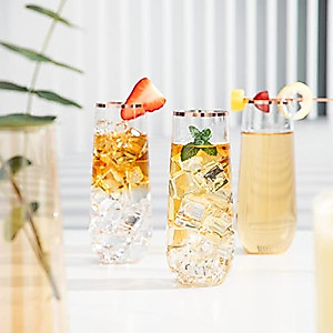 SUT 24PCS Rose Gold Champagne Flutes Plastic, 9oz Stemless Plastic Champagne Glasses, Rose Gold Rim Clear Plastic Toasting Glasses, Unbreakable, Shatterproof Mimosa Glasses, For Party, Easter & Shower