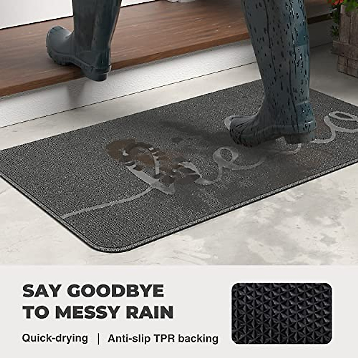 MatEssenz Front Door Mat, Durable Hello Door Mat Outdoor, Resist Dirt Welcome Mat for Shoes Scraper, Low Profile Indoor Door Mats, Doormat for Entrance, Garage, High Traffic Area(17X30, Grey)