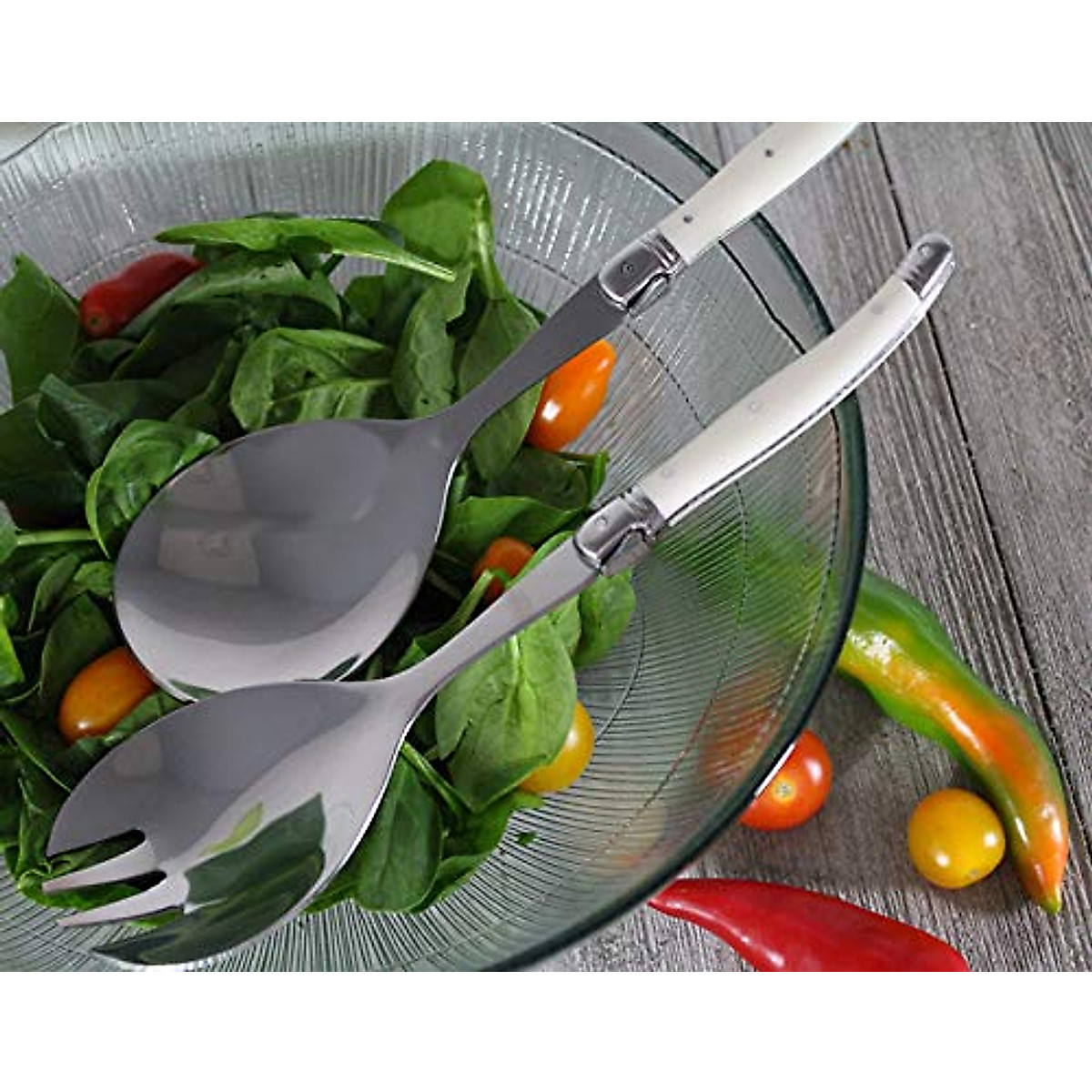 French Home LG038 2 Piece Salad Servers, Faux Ivory