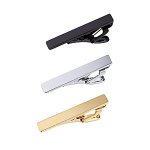 AnotherKiss Men's Skinny Tie Clip Set with Gold Silver Black 3 Tone, 1.5 Inches