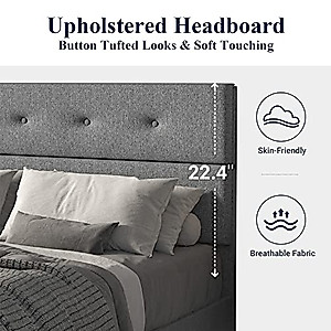 Allewie Queen Bed Frame with 120L Ottoman Storage, Upholstered Platform Bed Frame with Mattress Foundation, Wood Slat Support, No Box Spring Needed, Grey