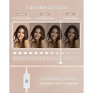 VASAGLE Vanity Desk with Mirror and Lights, 35.4-Inch Wide Makeup Vanity with Upholstered Vanity Stool, Power Outlets, Dimmable LED Lights, Storage Drawer, for Bedroom, Cloud White URDT128W01