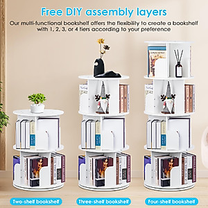 2024 New 4 Tier Rotating Bookshelf kids, Small Corner Bookshelf for Small Space, 360 Display Floor Standing Bookcase Storage Rack, Wood Narrow Book Shelf Organizer for Home Office,Bedroom, Living Room