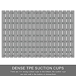 Non Slip Bath Mat Quick Drain Shower Floor Mat Colorful Bathtub Mat Slatted Duckboard Design with Suction Cups for Bathroom Hotel Gym Kitchen | Easy Dry| Non-Toxic, BPA, Latex, Phthalate Free(Grey)