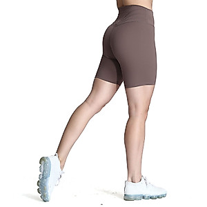 Aoxjox Trinity Workout Biker Shorts for Women Tummy Control High Waisted Exercise Athletic Gym Running Yoga Shorts 6" (Fudge Coffee, X-Large)