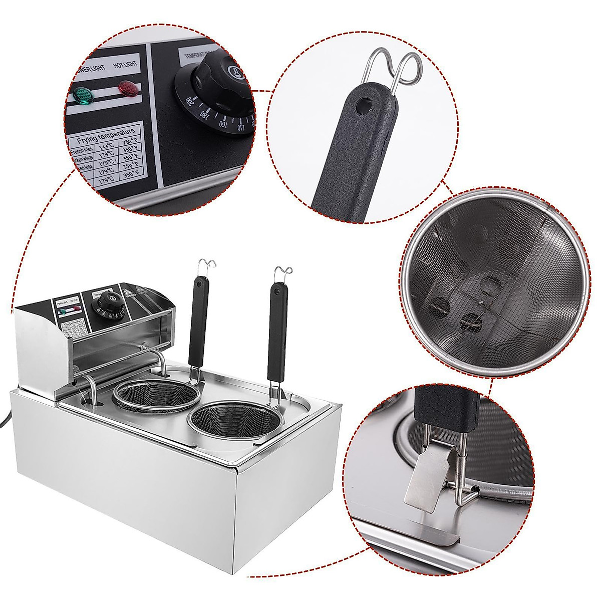 Rrlihjgu Electric Noodle Cooker Pasta Cooker Electric - 1500W Commercial Stainless Steel Two Baskets Pasta Cooker Multifunctional Cooking Equipment for Vegetables, Spaghetti, Dumplings, Fried Snacks