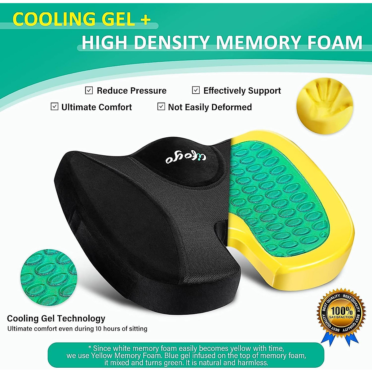 Gel Seat Cushion for Office Chair - Memory Foam Chair Cushion - Car Seat Cushion for Drving - Cushion Pillow for Long Sitting - Butt Pillow for Desk Chair, Computer Chair, Gaming Chair, Wheelchair