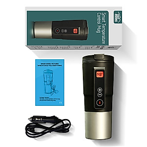 EAST MOUNT Smart Temperature Control Travel Coffee Mug Electric heated Travel Mug 12V Stainless Steel Tumbler Smart Heating Car Cup Keep Milk Warm LCD display Easily Washing Safe for use (Black)